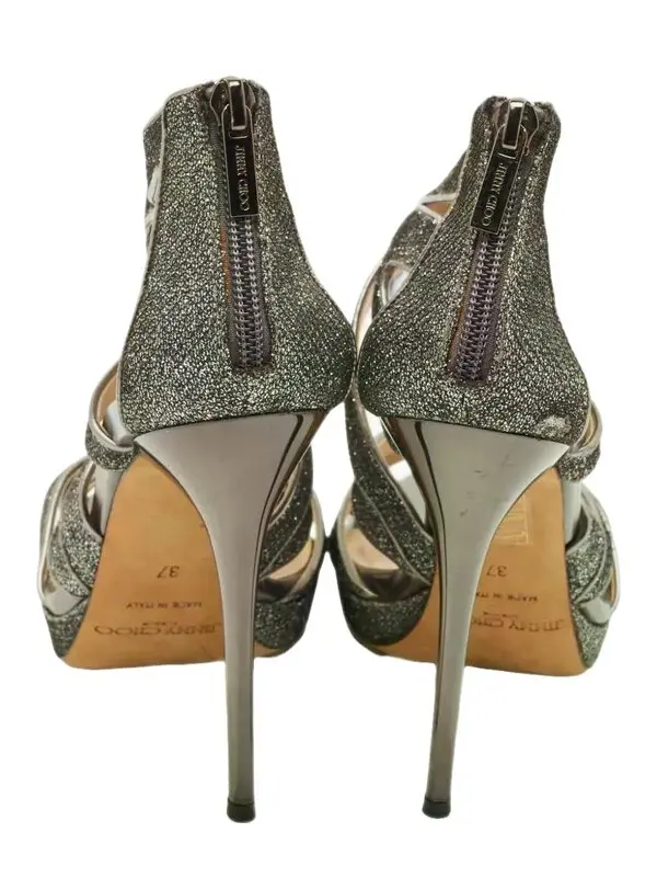 JIMMY CHOO Glitter Collar Platform Sandals - Silver