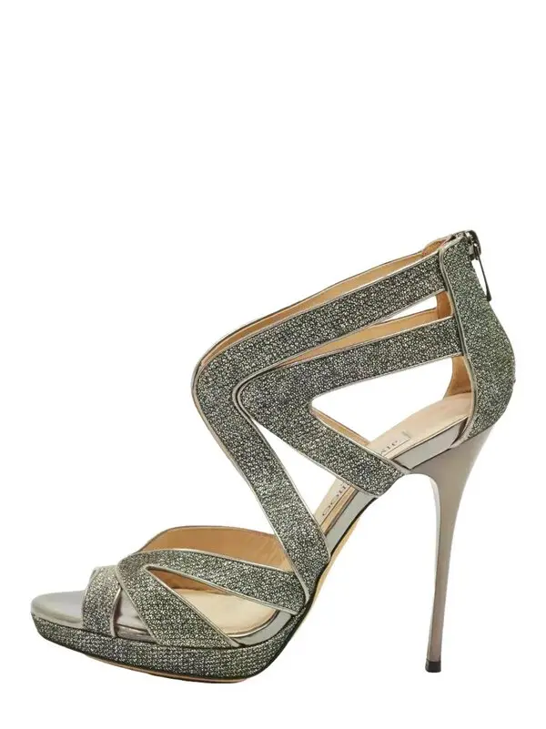 JIMMY CHOO Glitter Collar Platform Sandals - Silver