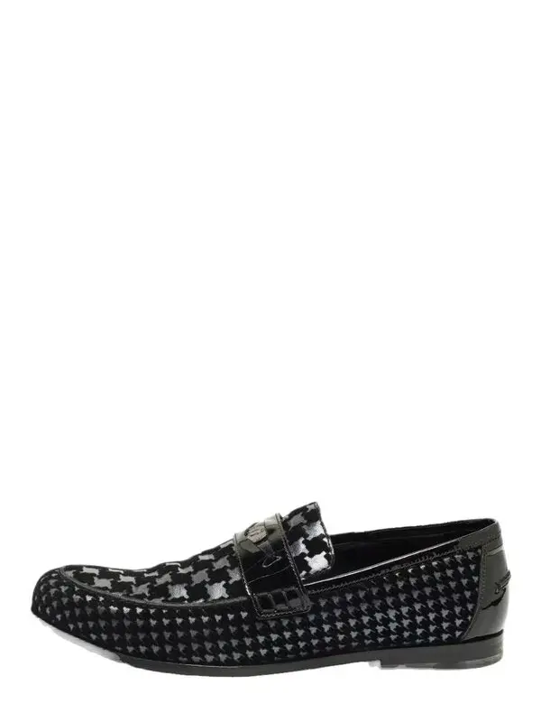 JIMMY CHOO Patent Leather Houndstooth Loafers - Black