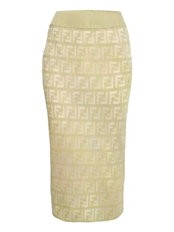 Fendi Ff Logo Knit Midi Skirt - Green
