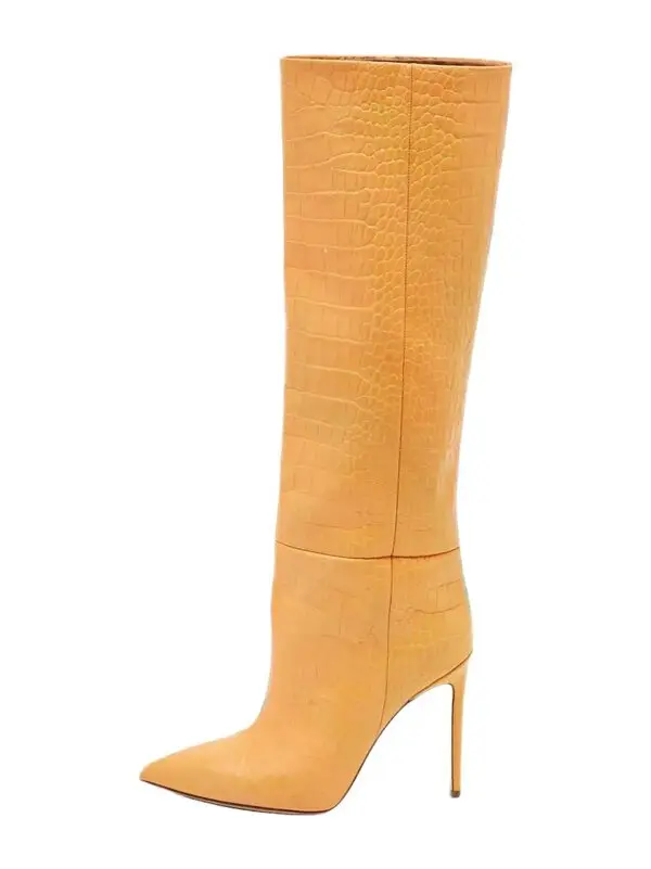 Paris Texas Croc-embossed Leather Knee-high Stiletto Boots - Orange