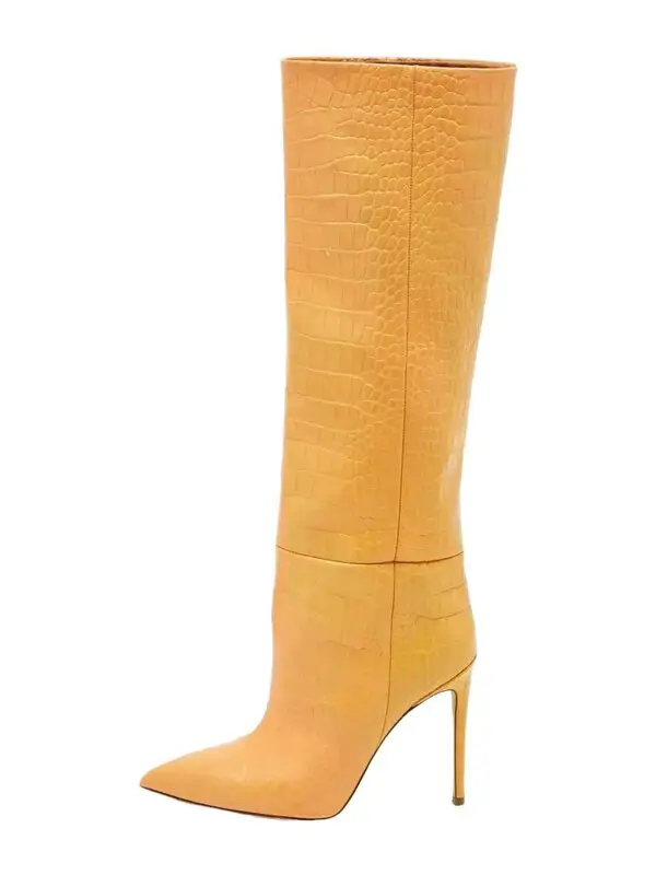 Paris Texas Croc-embossed Leather Knee-high Stiletto Boots - Orange