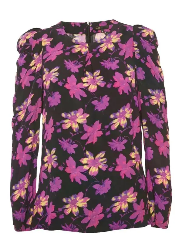 Maje Floral Print Puff Sleeve Blouse - Black