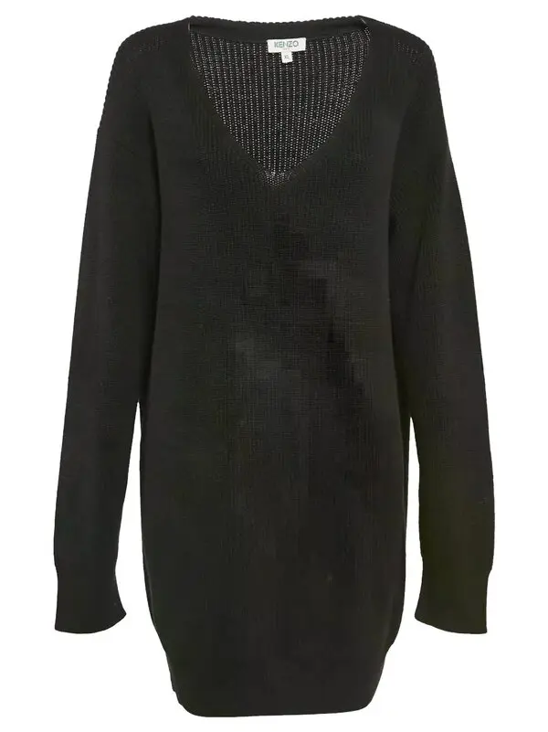 Kenzo Ribbed Knit V-neck Dress - Black