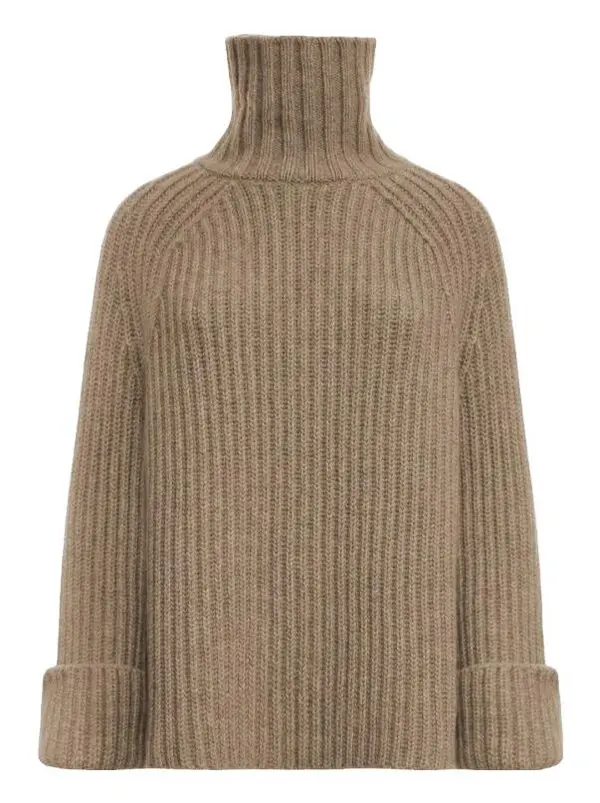 Malo Raglan Ribbed Turtleneck Sweater - Brown