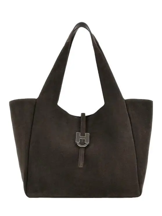 Hogan Leather Trimmed Tote Bag - Brown