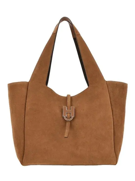 Hogan Leather And Metal Logo Tote Bag - Light Beige