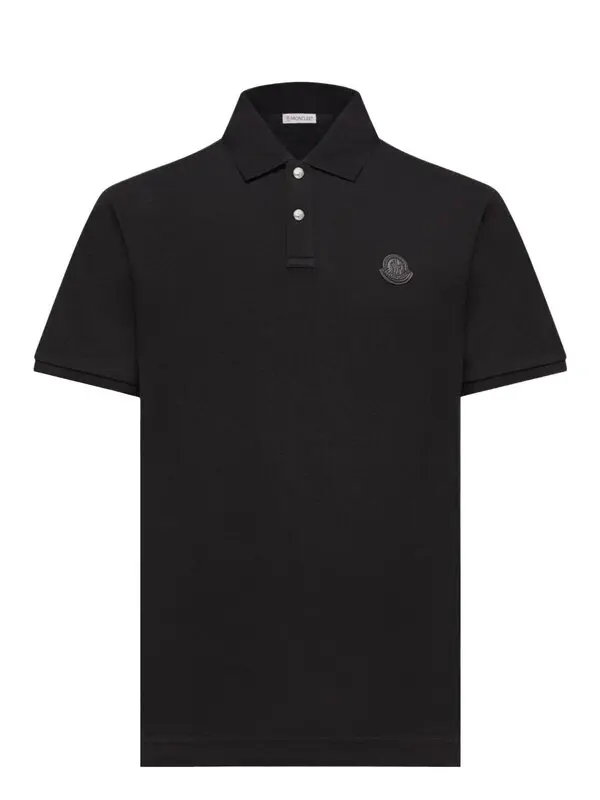 Moncler Logo Patch Piqué Polo Shirt - Black