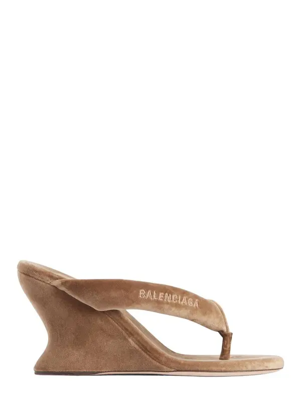 Balenciaga Velvet Gaeta Thong Wedge Sandals - Brown