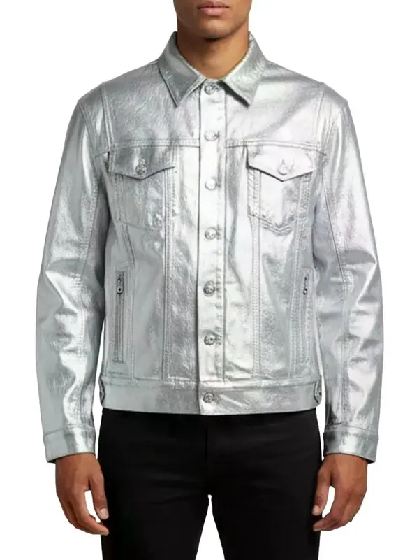 Balmain Metallic Denim Jacket - Silver