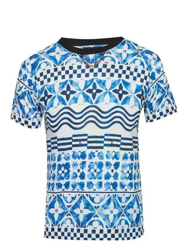 LOUIS VUITTON Monogram Print Chain-detail T-shirt - Blue