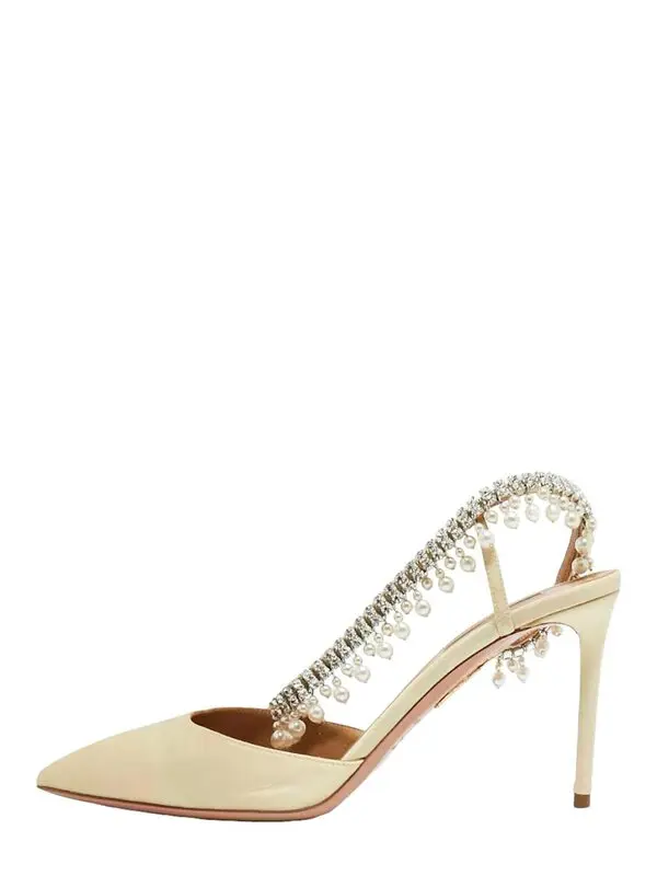 AQUAZZURA Crystal-embellished Pearl-accented Pumps - Neutrals