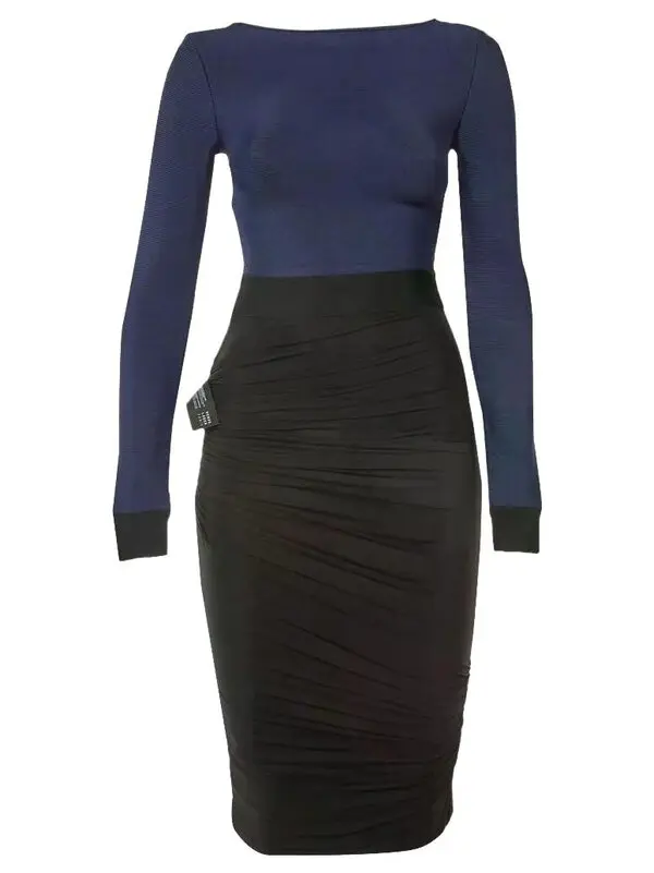 Herve Leger Ruched Knit Midi Dress - Black