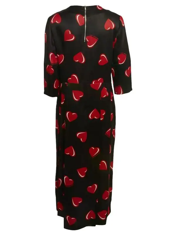 Moschino Midi Heart-print Flared Dress - Black