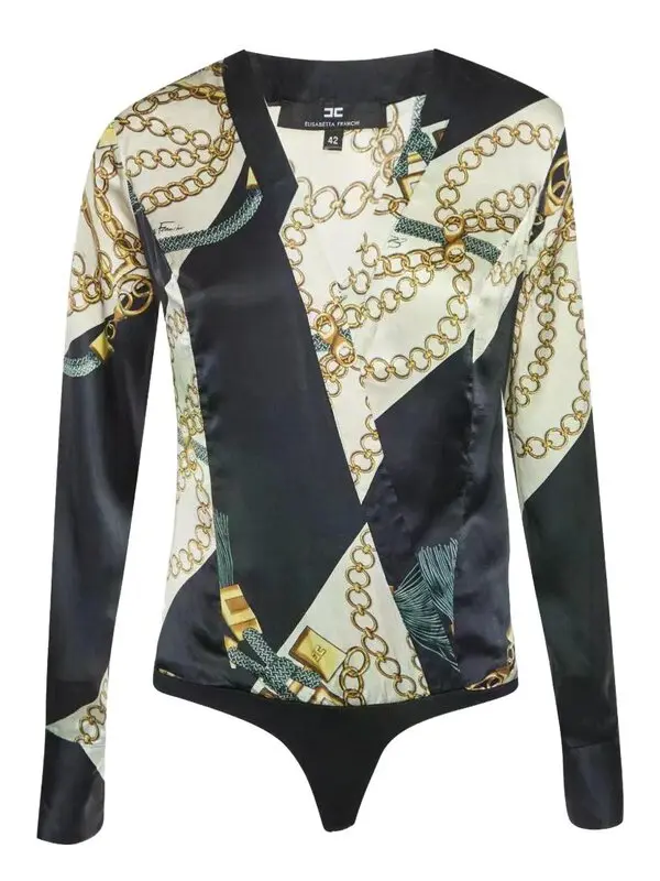 Elisabetta Franchi Long-sleeve Bodysuit With Chain Print - Black