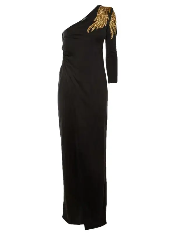 Balmain Embellished One-shoulder Maxi Dress - Black