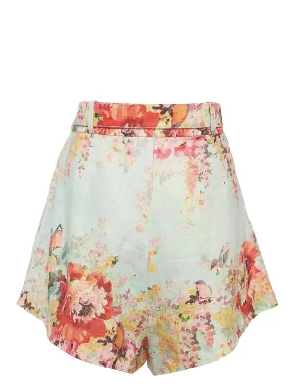 Zimmermann Belted Floral Print Shorts - Blue