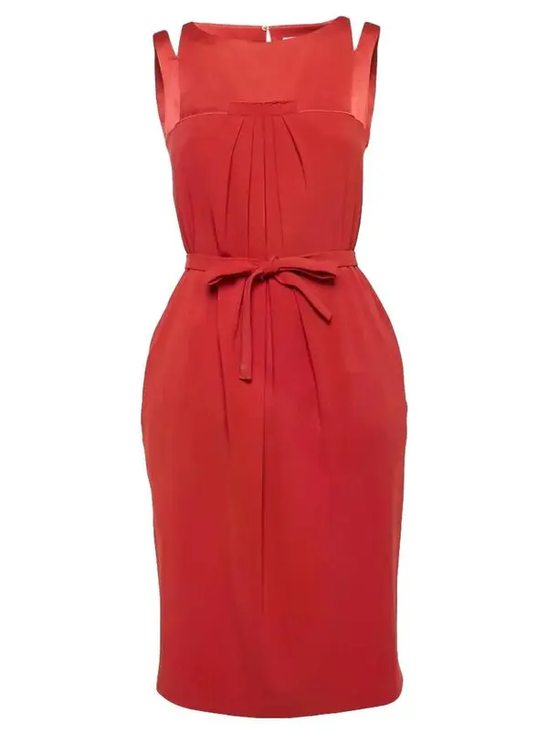 Paule Ka Sateen Pleated Belted Dress - Red