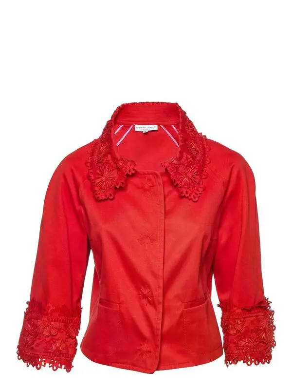 Carolina Herrera Lace-detail Cropped Gabardine Jacket - Red
