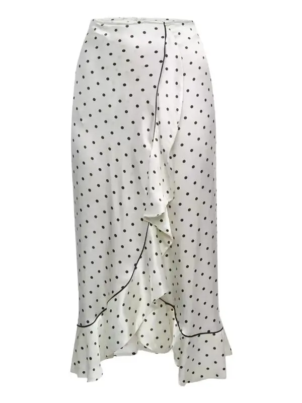 GANNI Polka-dot Ruffled Midi Skirt - White