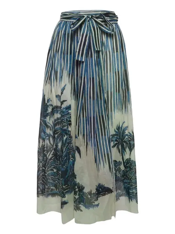 Dior Palm Tree Print Wrap Midi Skirt - Blue
