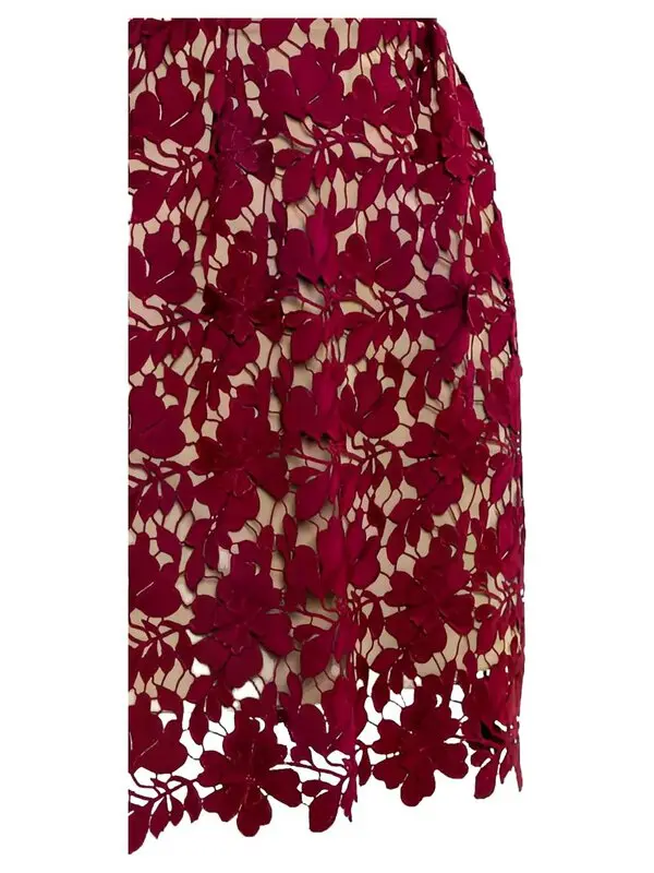 SELF-PORTRAIT Burgundy Floral-lace Mini Dress - Red