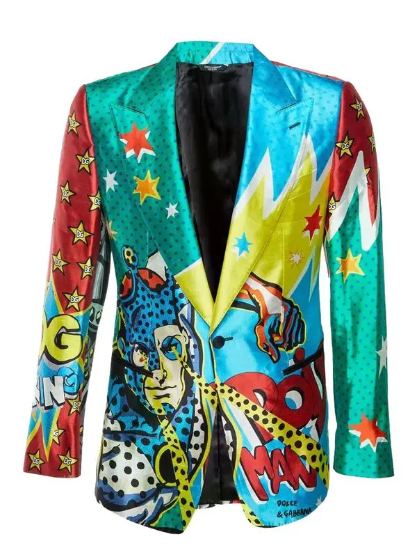 D&G PREOWNED Single-breasted Graphic-print Silk Blazer - Blue