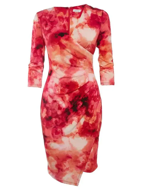 Calvin Klein Watercolor Floral Asymmetric Dress - Red