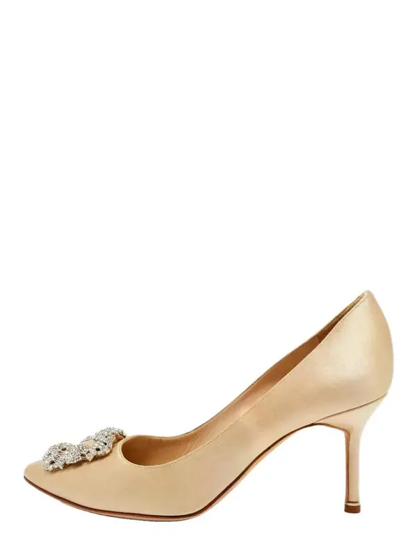 Manolo Blahnik Hangisi Crystal-buckle Heeled Pumps - Neutrals