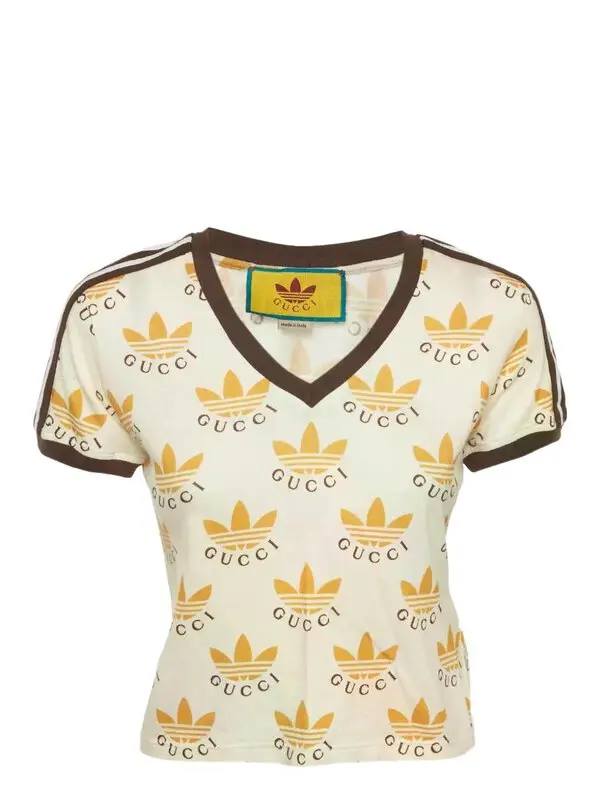 Gucci X Adidas Trefoil Print V-neck T-shirt - Neutrals