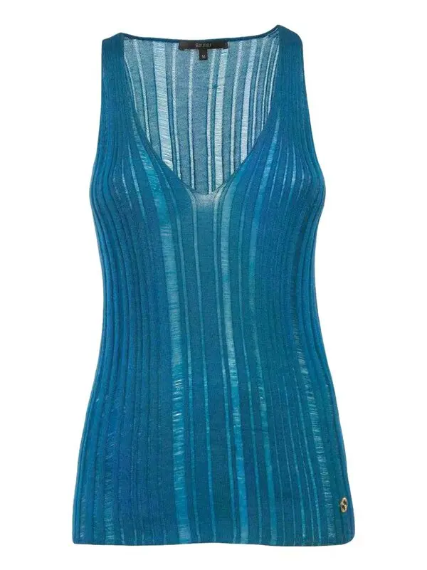Gucci Rib-knit V-neck Tank Top - Blue
