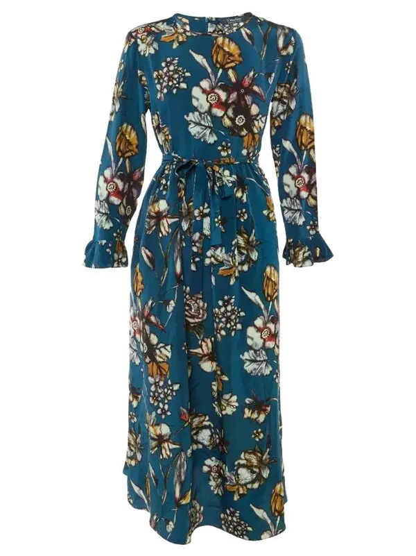 Max Mara Floral Print Silk Midi Dress - Blue