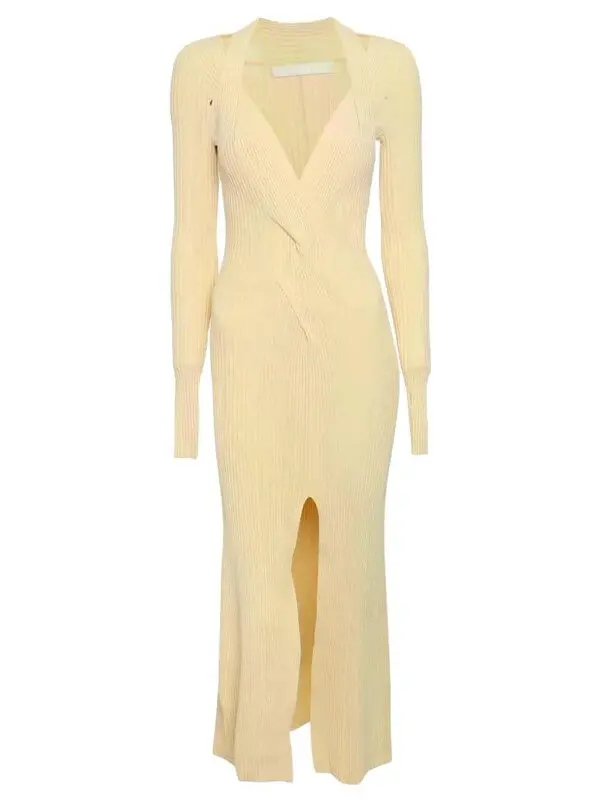 DION LEE Rib-knit Midi Dress With Twist Detail - Yellow