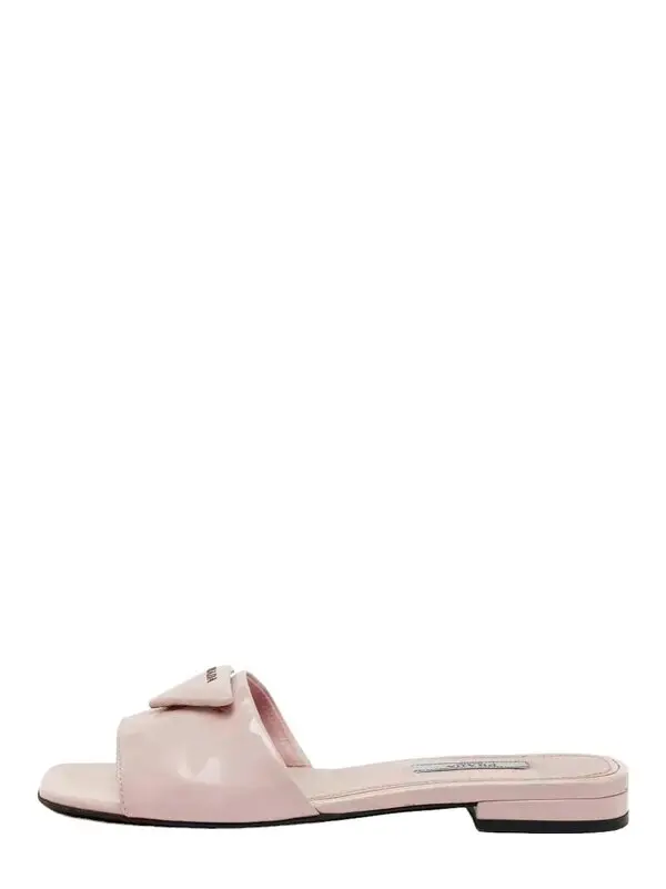 Prada Logo Detail Leather Flat Sandals - Pink