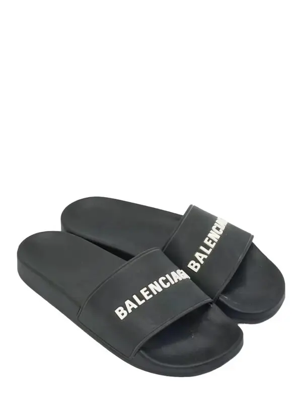 Balenciaga Logo Detail Slide Sandals - Black