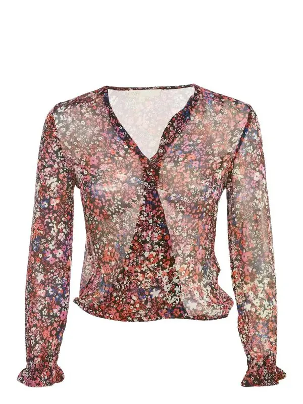 Maje Silk Floral Print V-neck Long Sleeve Top - Black