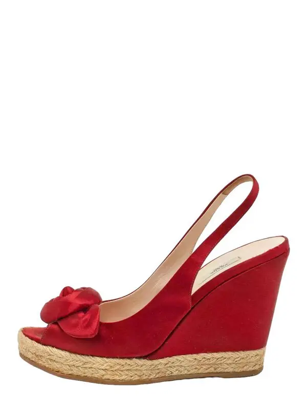 Prada Rose Embellished Slingback Espadrilles - Red