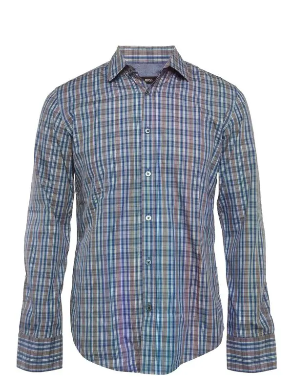 BOSS Slim-fit Check-print Shirt - Blue