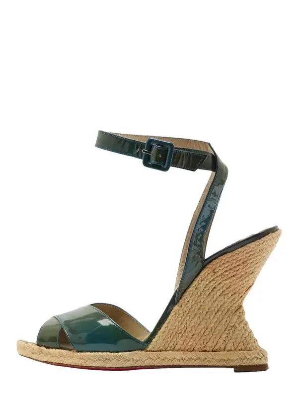 CHRISTIAN LOUBOUTIN Patent Leather Espadrille Wedge Sandals - Green
