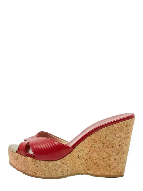 JIMMY CHOO Leather Wedge Sandals - Red