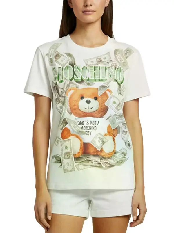 Moschino Dollar Teddy Bear Cotton T-shirt - Neutrals