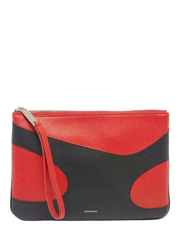 FERRAGAMO Leather Wristlet Clutch Bag - Red