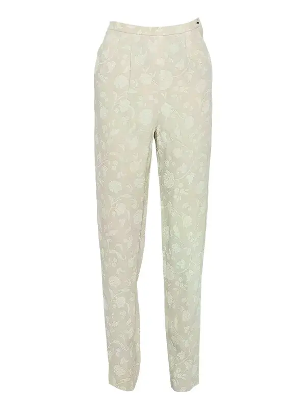 Giorgio Armani Beige Floral-jacquard Tailored Trousers - Neutrals