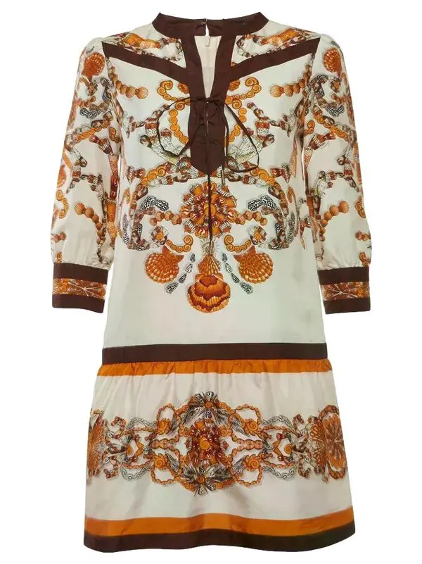 Gucci Shell Print Lace-up Mini Dress - Neutrals
