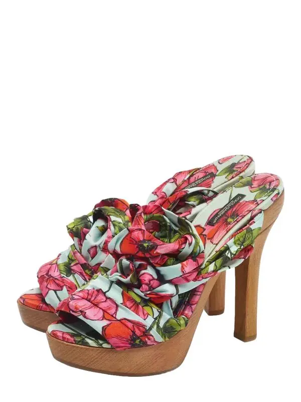 Dolce & Gabbana Floral Print Platform Sandals - Blue