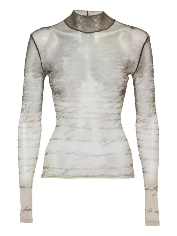 Balmain Love Letter-print Sheer Mesh Top - Neutrals