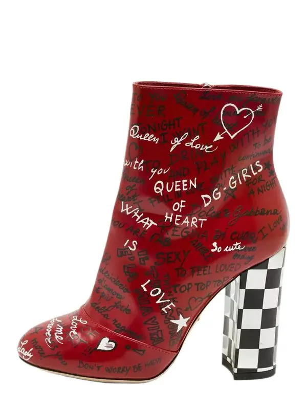 Dolce & Gabbana Graffiti-print Leather Ankle Boots - Red