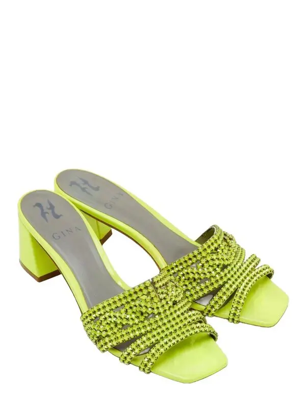 GINA Crystal Embellished Patent Leather Heeled Sandals - Green