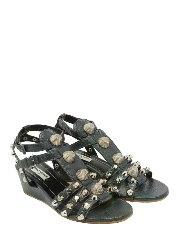 Balenciaga Arena Studded Wedge Sandals - Grey