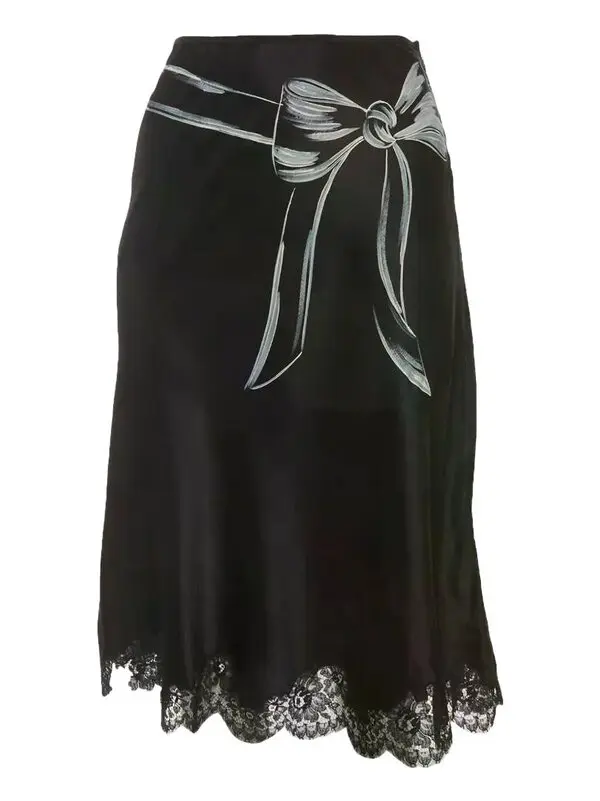 Moschino Bow-print Lace-trimmed Skirt - Black
